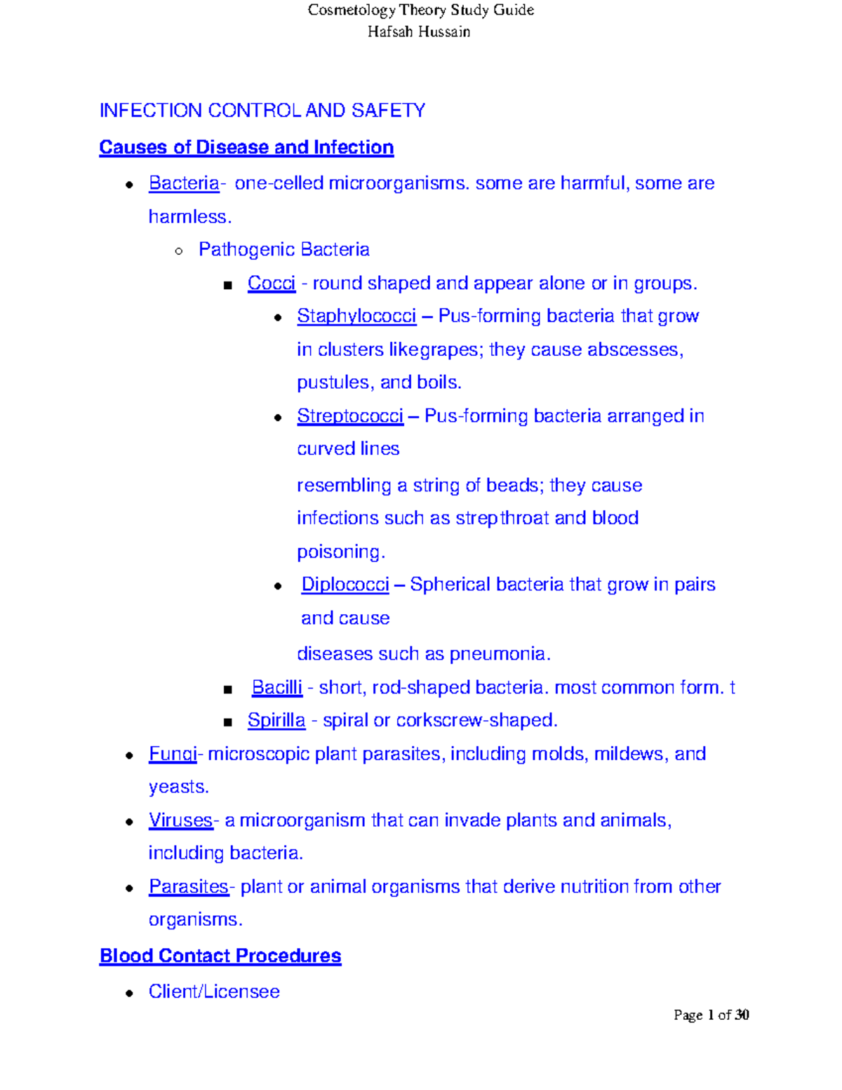 Cosmetology Study Guide Hafsah Hussain - Hafsah Hussain INFECTION ...