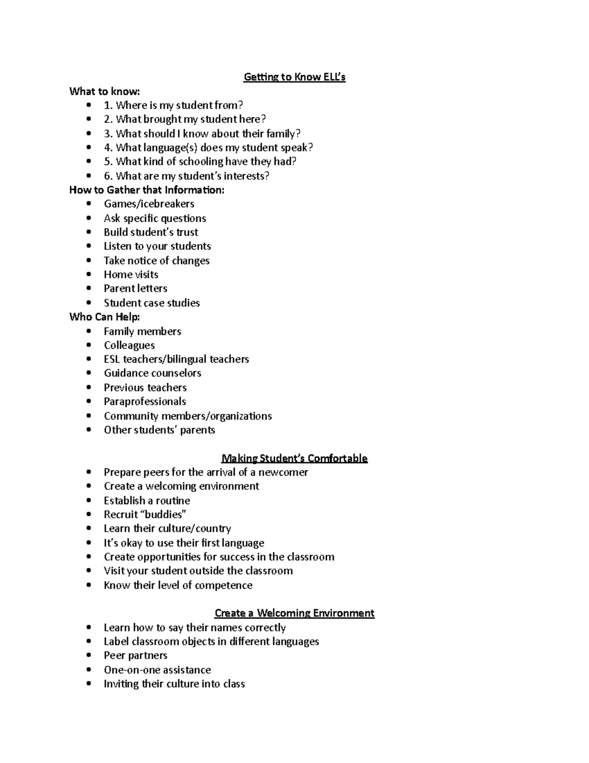 ELL Notes - Getting to Know ELL’s What to know: 1. Where is my student ...