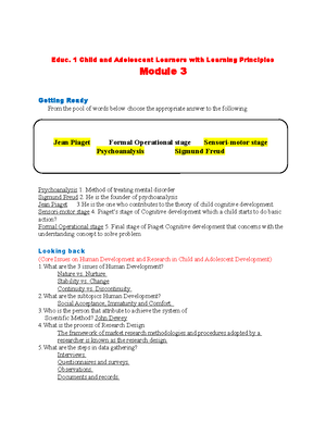 EDUC1( Child and Adolescence) - Module 1 - (Educ. 1 Child and ...