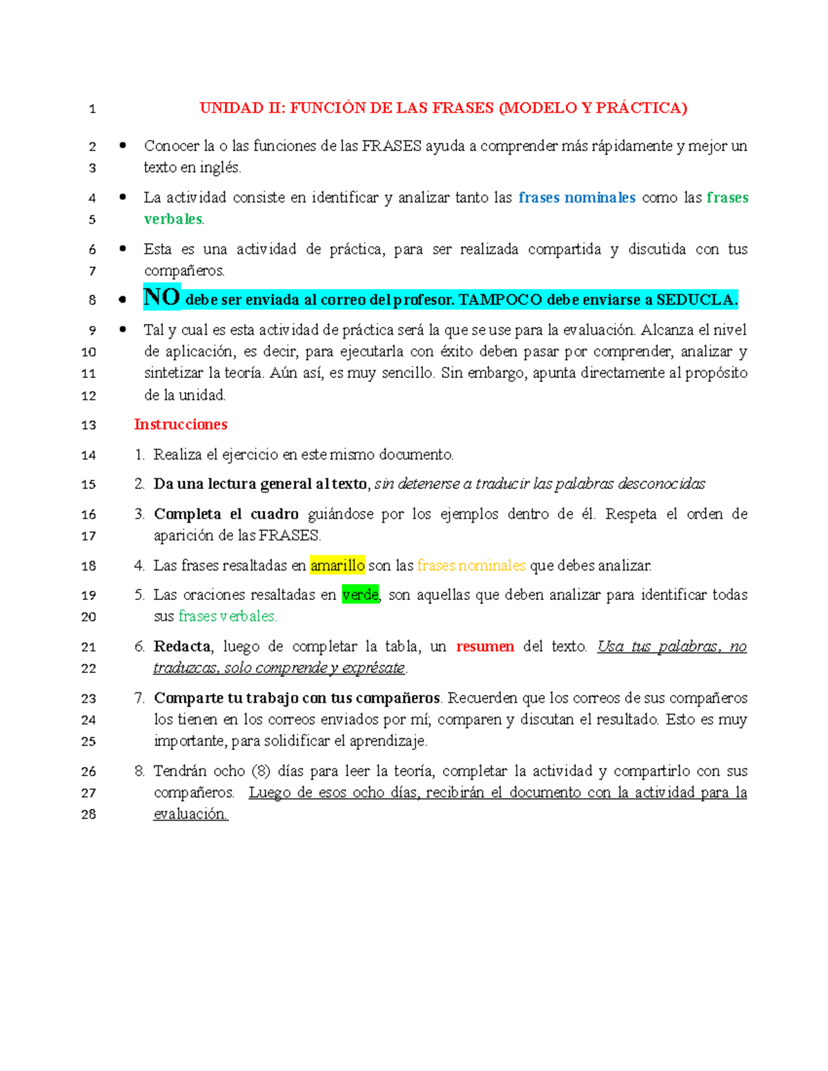 2023-2. Ingles I. Unidad 2. Ejercicio 062926 - UNIDAD II: FUNCIÓN DE ...