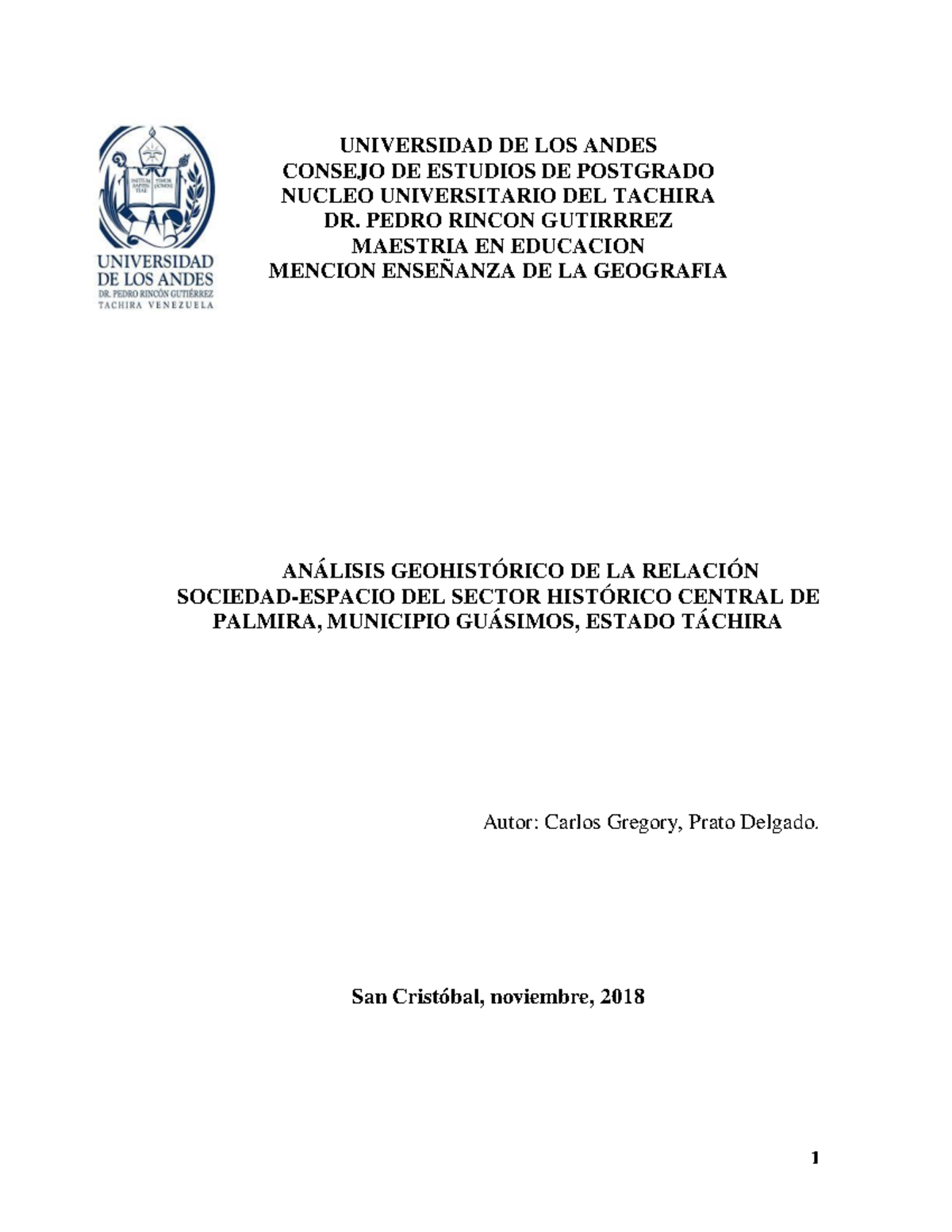 Carlos Gregory Prato Deldado 2019 - UNIVERSIDAD DE LOS ANDES CONSEJO DE ...