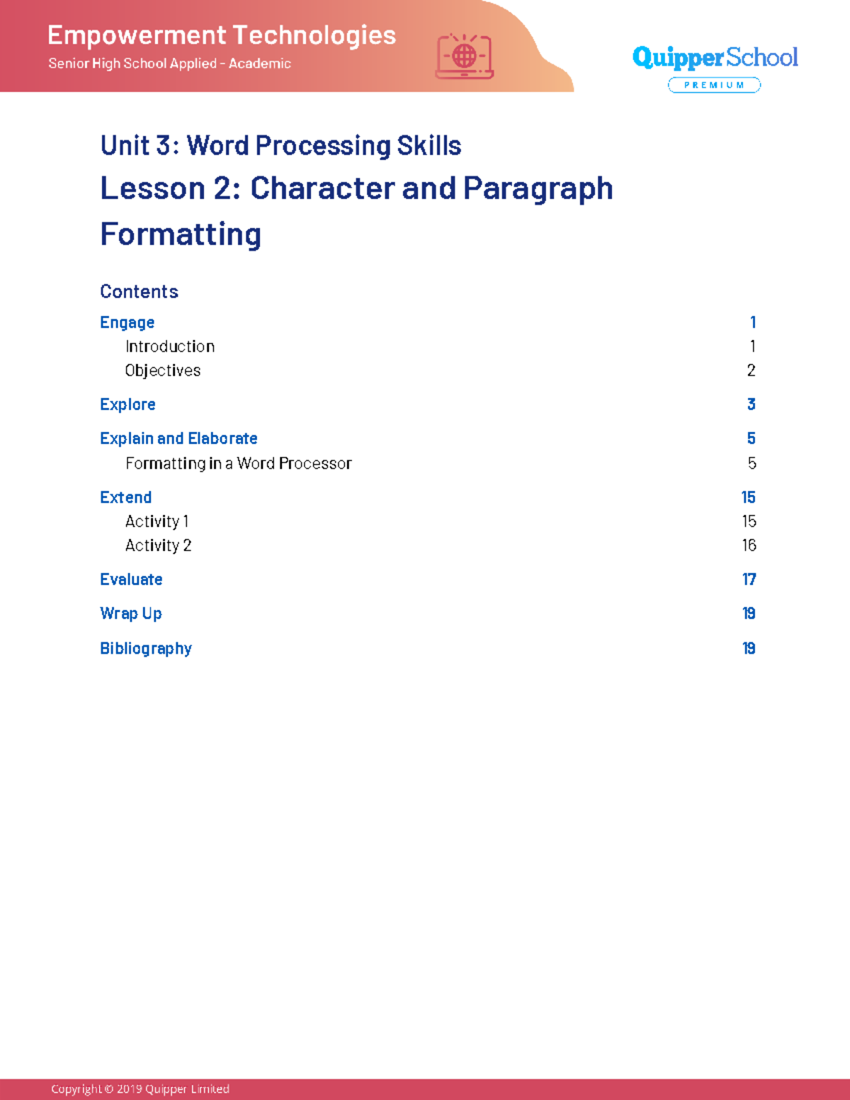 Unit 3 Lesson 2 Character and Paragraph Formatting - Unit 3: Word ...