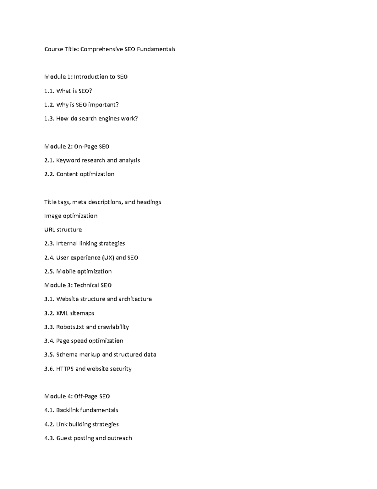 search engine optimization - Course Title: Comprehensive SEO ...