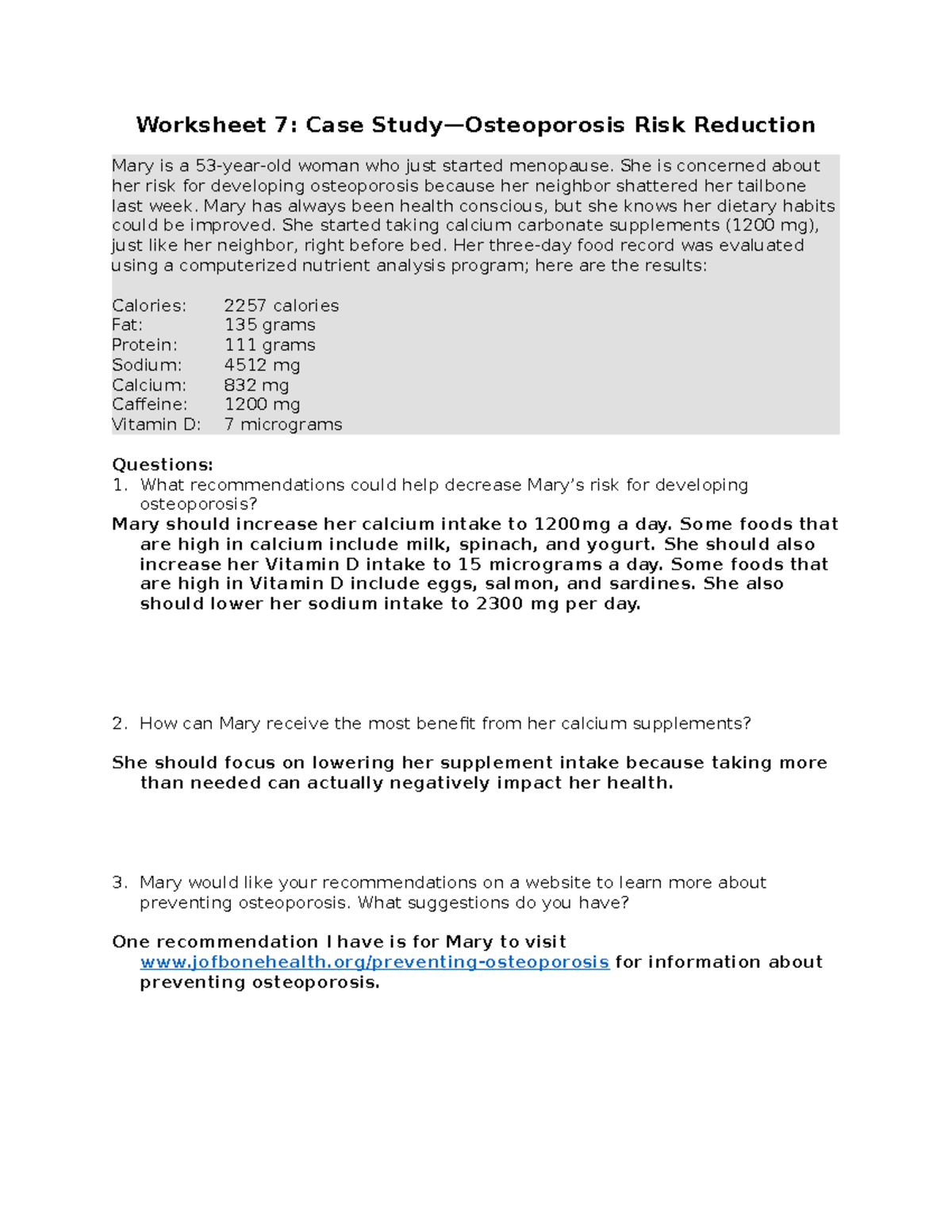 Worksheet 7- NHM 201 - Worksheet 7: Case Study—Osteoporosis Risk ...