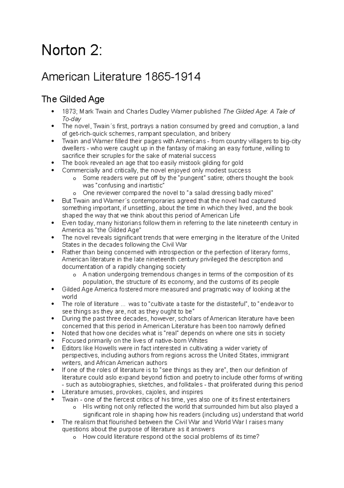 ENG122 Norton 2 - Norton 2: American Literature 1865- The Gilded Age ...
