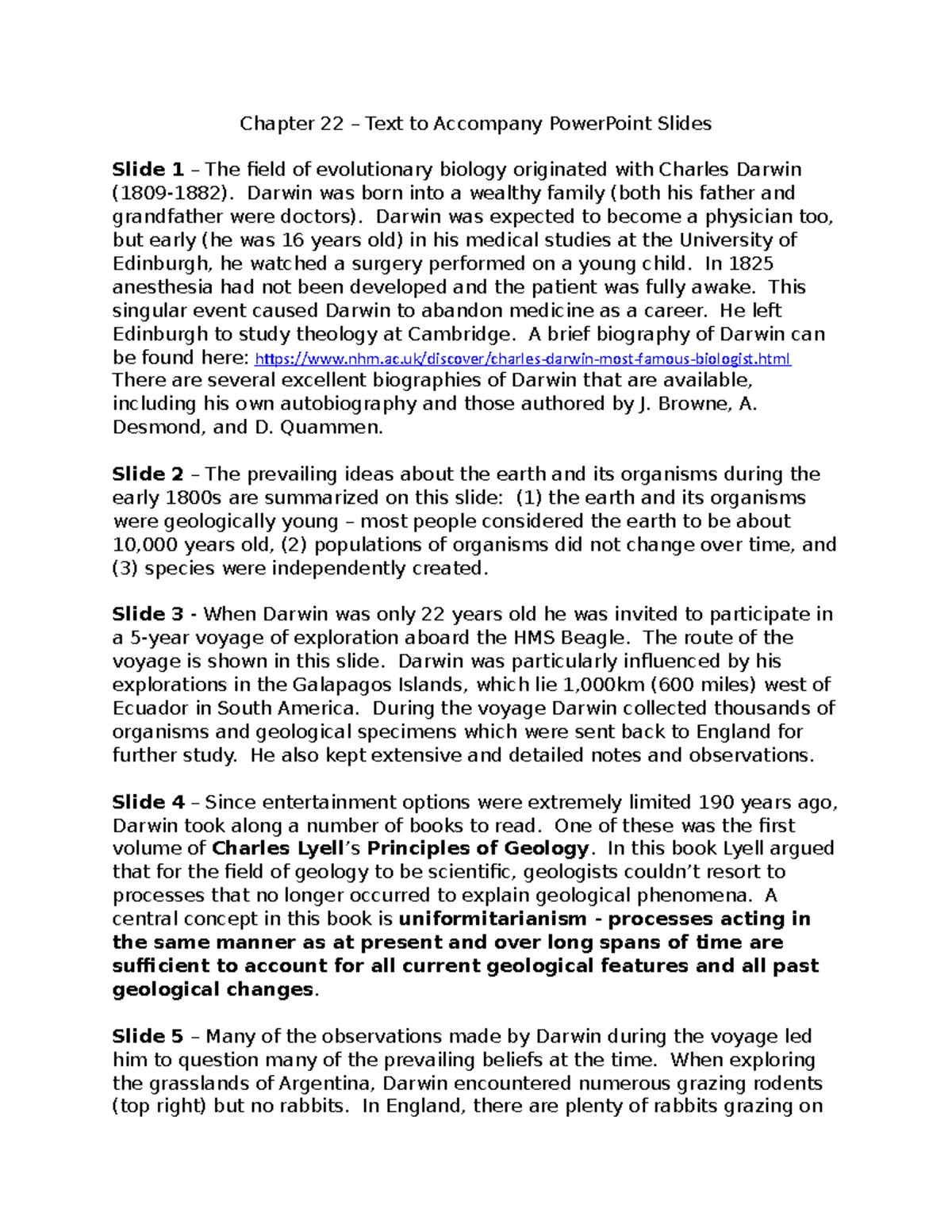 Evolutionary Biology: Charles Darwin and Natural Selection - Studocu