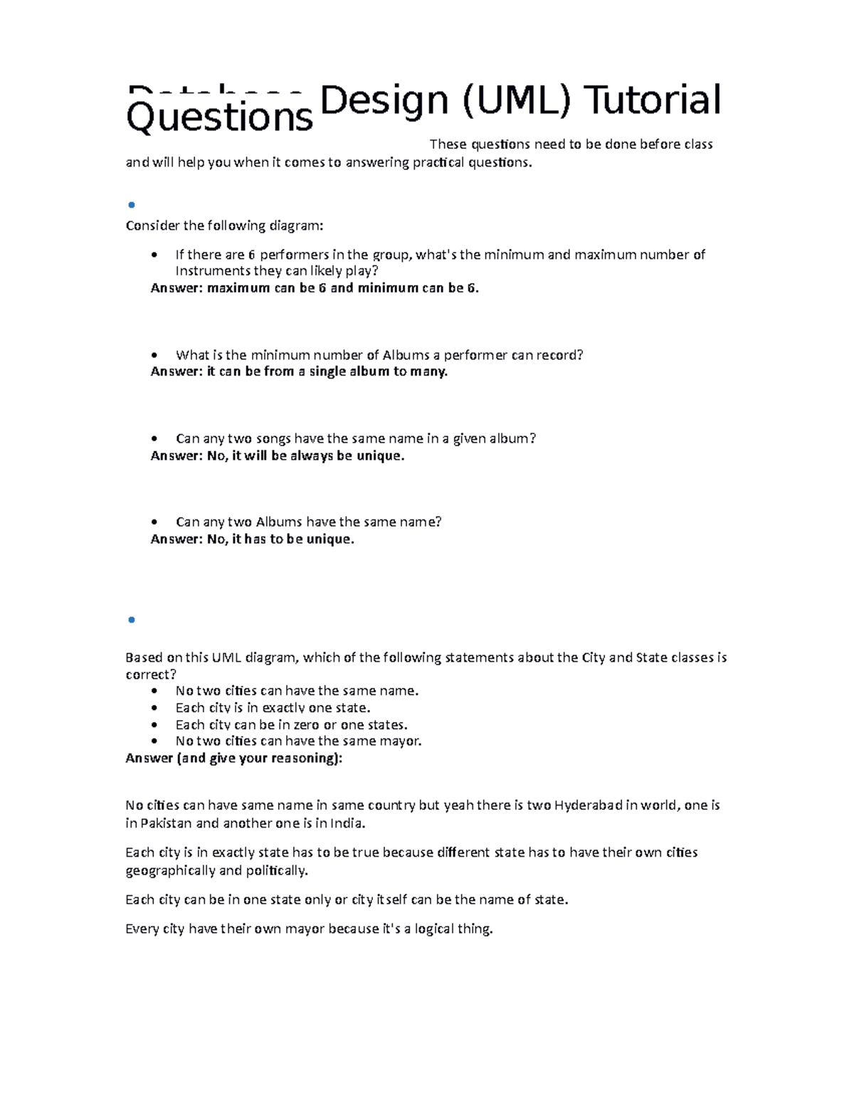 Wk3 Tutorial S - Database Design (UML) Tutorial Questions These questions need to be done before ...