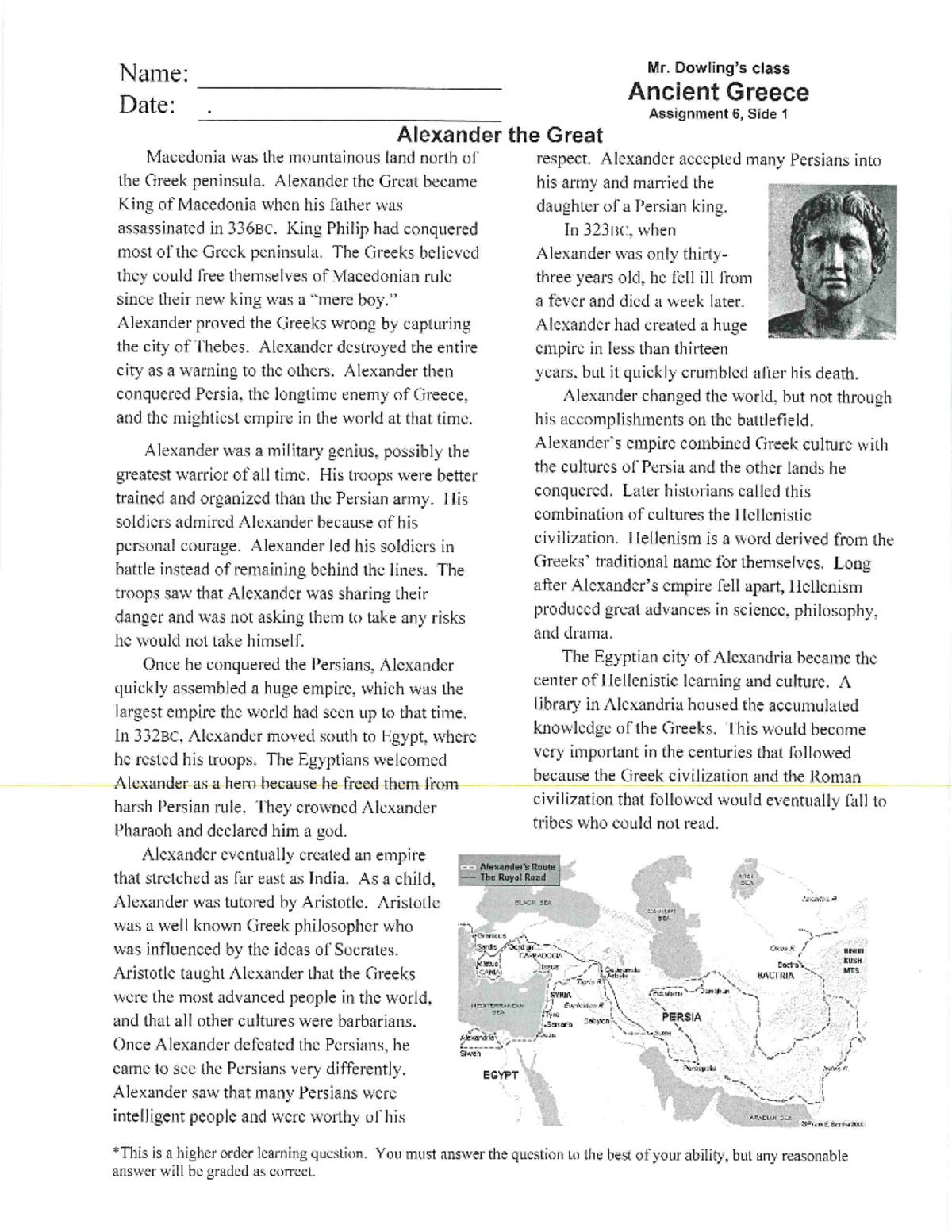 Alexander the great worksheet - ECON 405 - Studocu