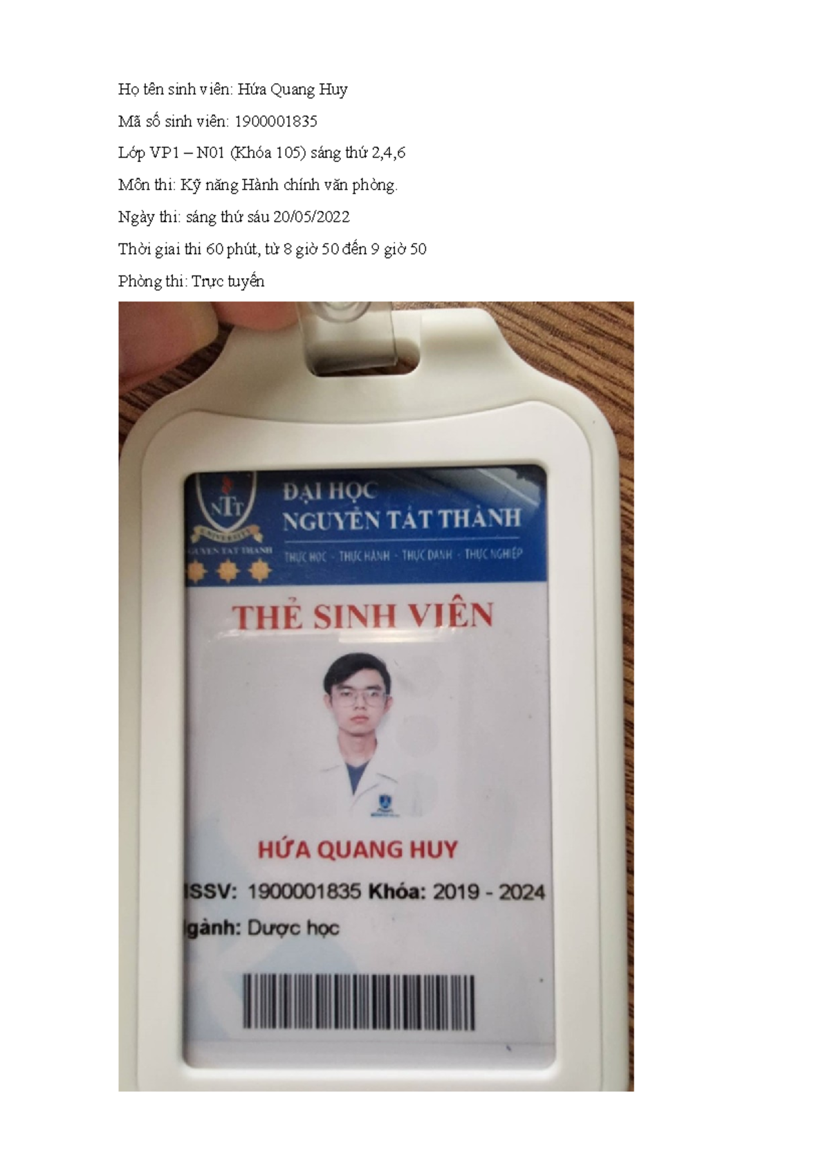 Thi KNVP - knvp - Họ tên sinh viên: Hứa Quang Huy Mã số sinh viên ...