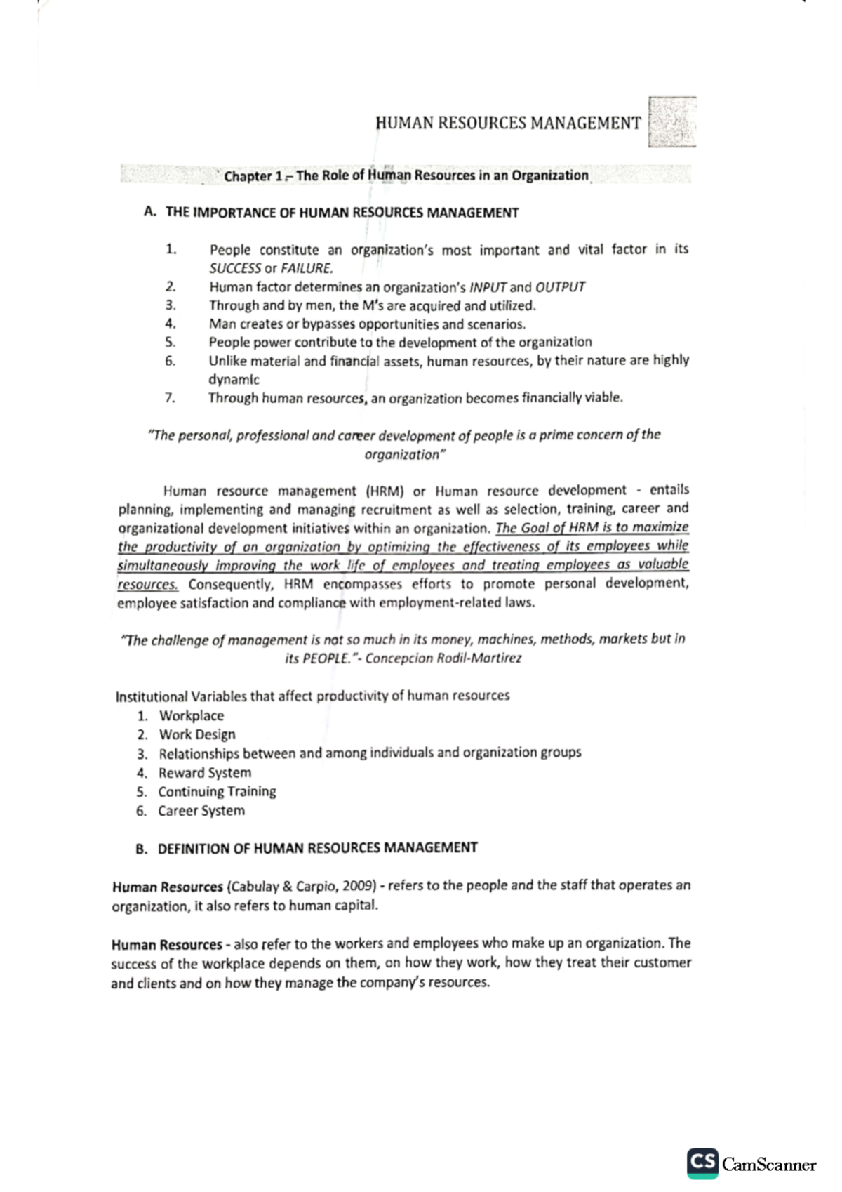 HRM- Chapter-1 - NOTES - BS Accountancy - Studocu