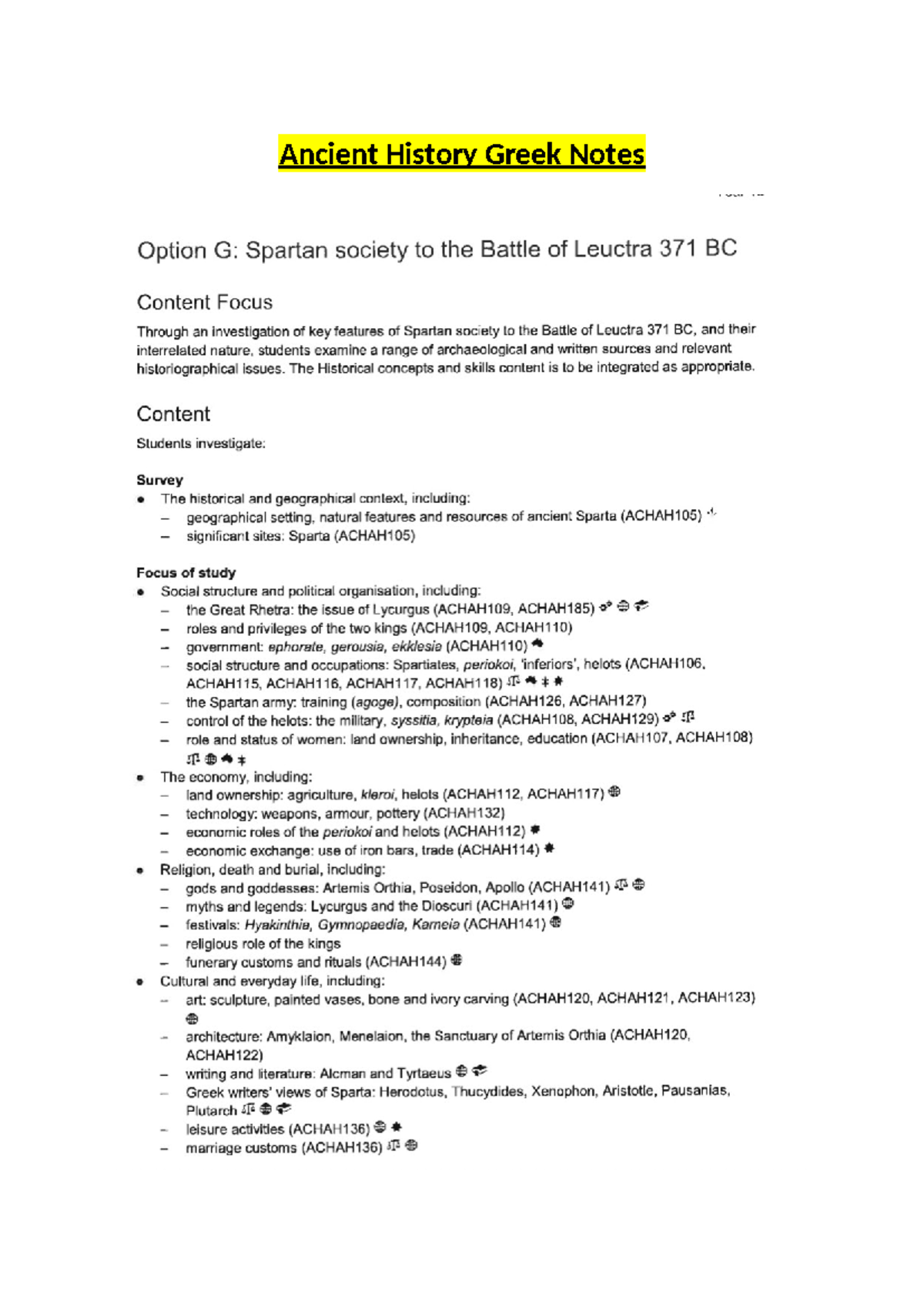 Ancient History Greek notes - Ancient History Greek Notes Historical ...