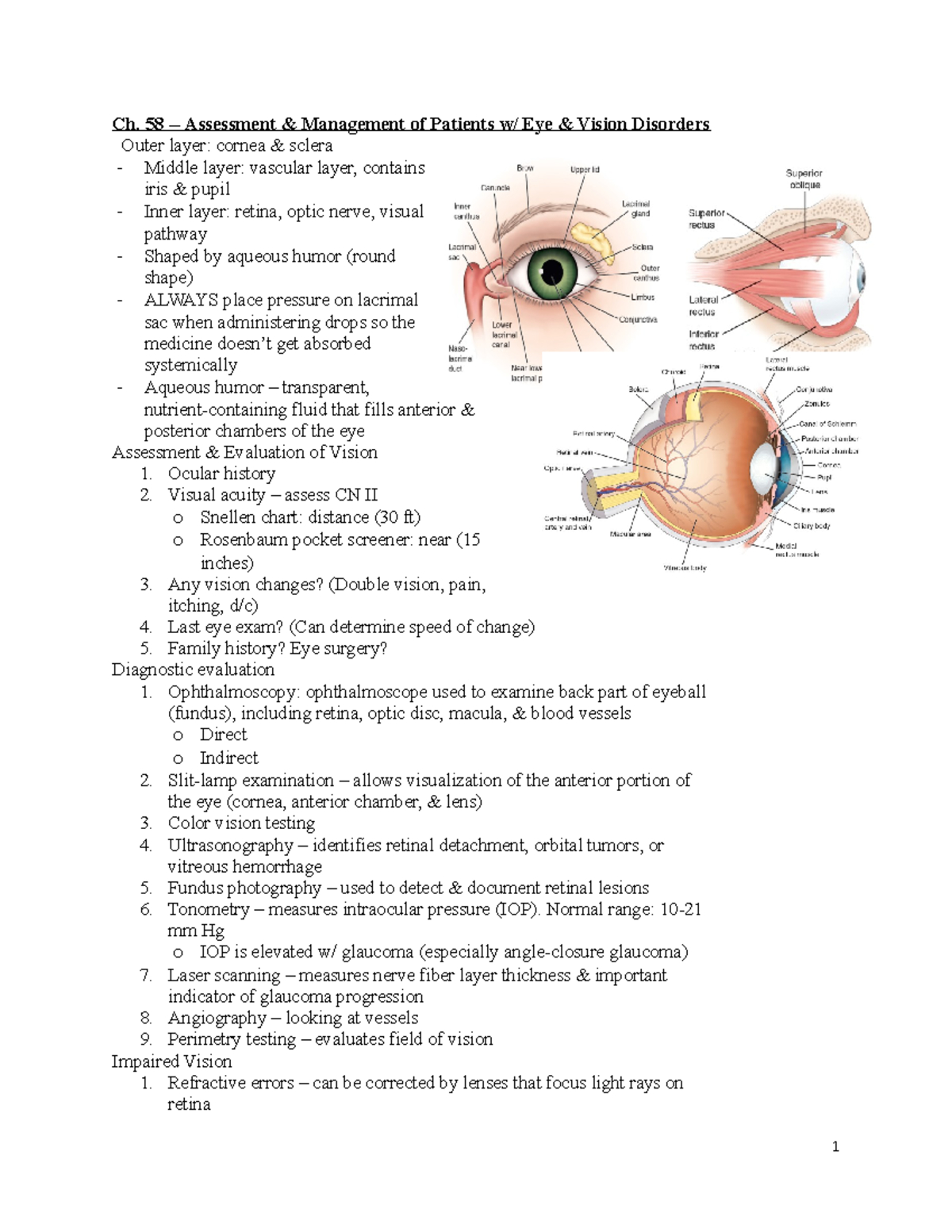 Exam 3 - Lecture notes, medications, and nursing interventions - Ch. 58 ...