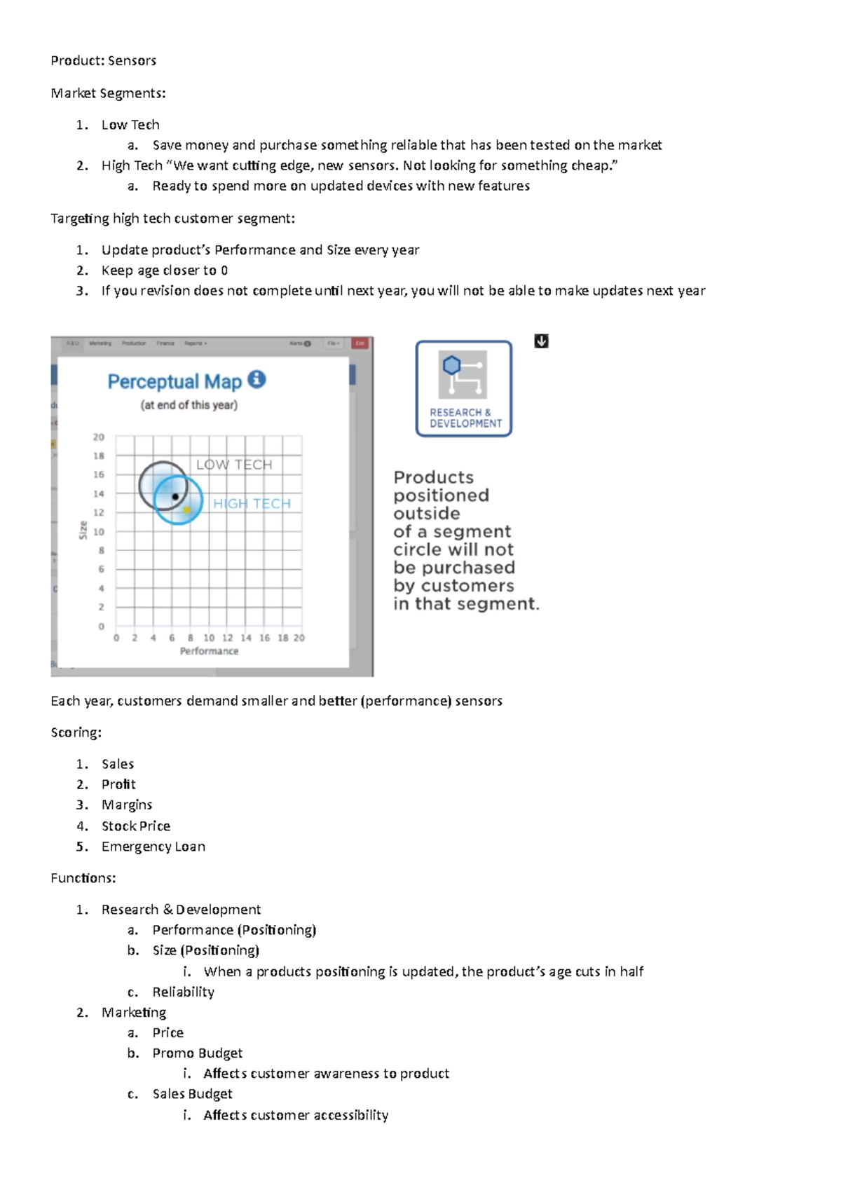 Capsim Summary notes - Product: Sensors Market Segments: Low Tech a ...
