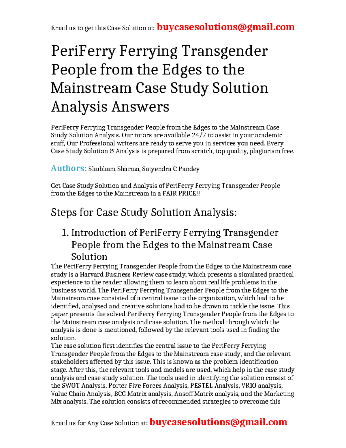 Case Solution Peri Ferry Ferrying Transgender People from the Edges to the Mainstream ...