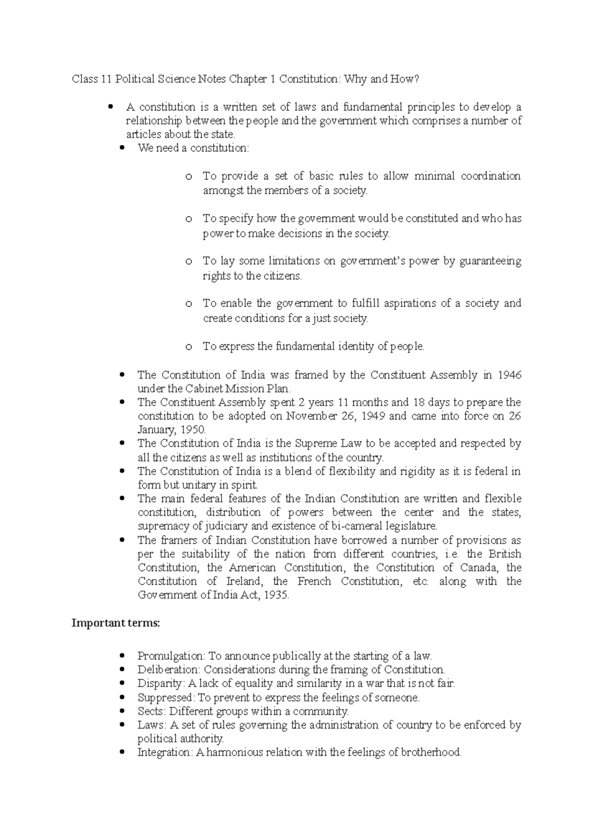Chapter 1 constitution - Class 11 Political Science Notes Chapter 1 ...