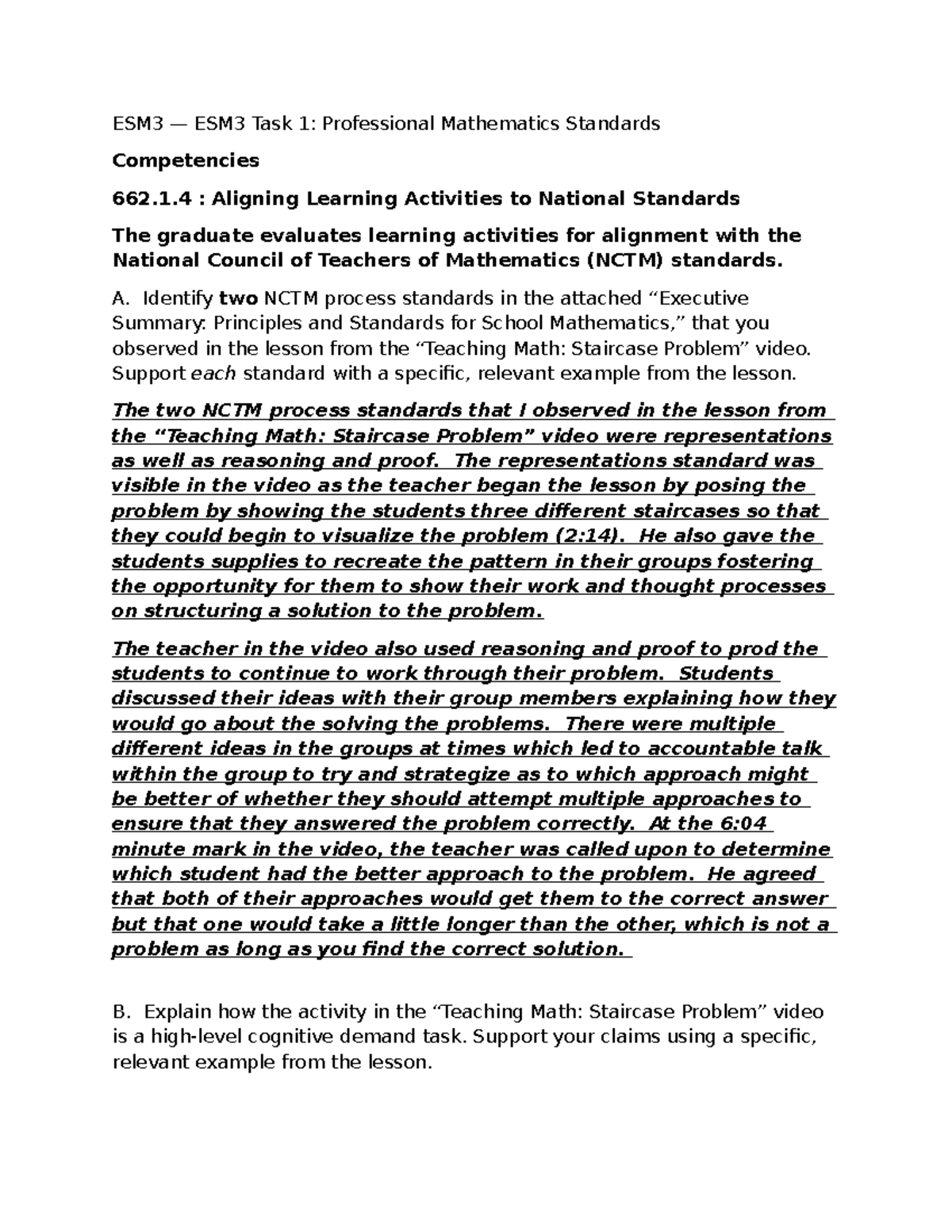 Task 1 - Mathematics Learning and Teaching Task 1 - ESM3 — ESM3 Task 1: Professional Mathematics ...