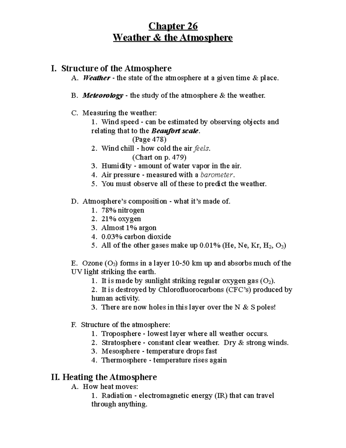 Chapter 26 Weather Notes Teacher version - Chapter 26 Weather & the ...