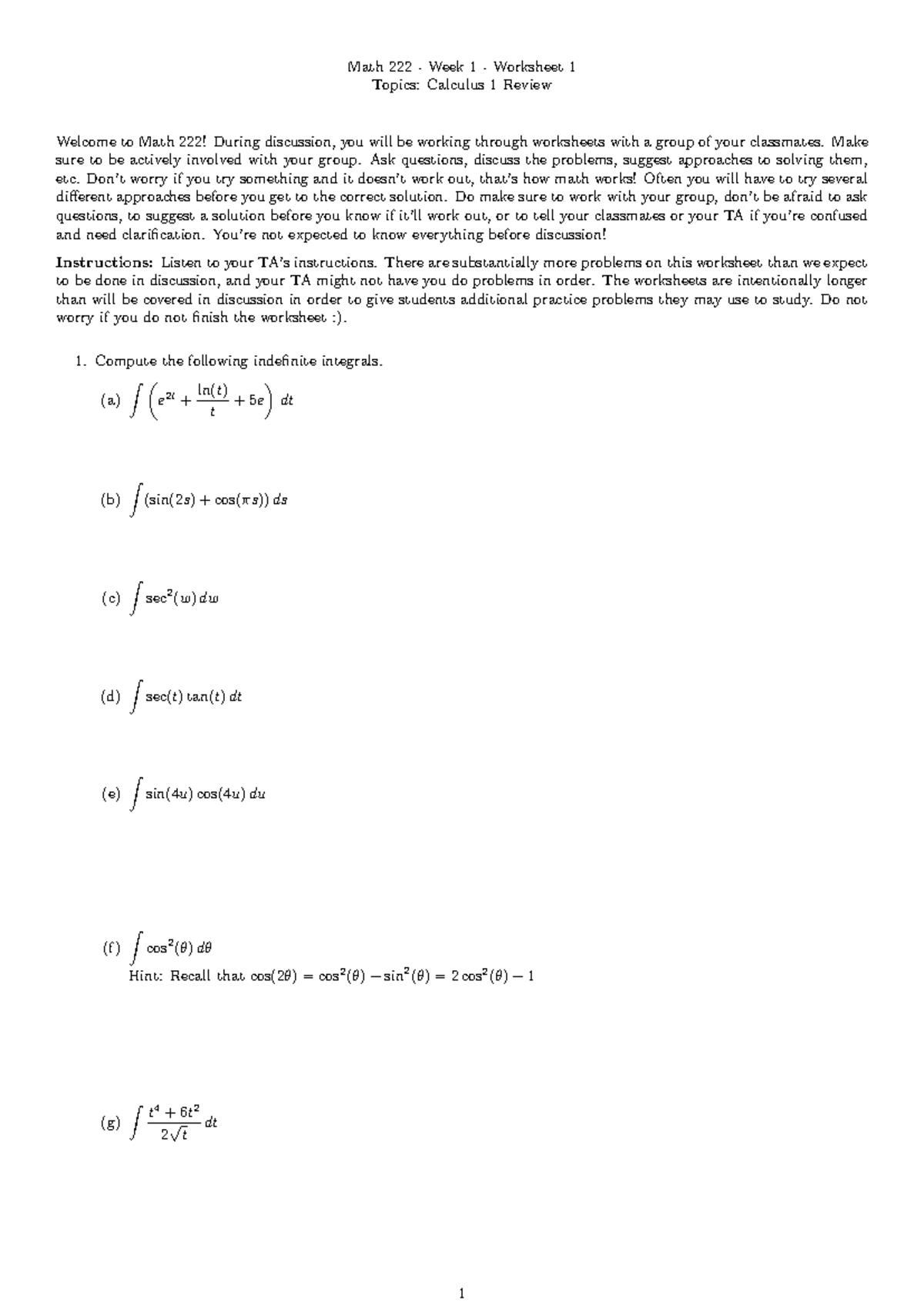 222-Wk1.1-221Review - Worksheet 1 review - Math 222 - Week 1 ...