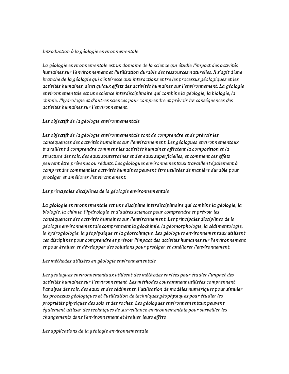 Environmental Geology Study Notes - Introduction à la géologie ...
