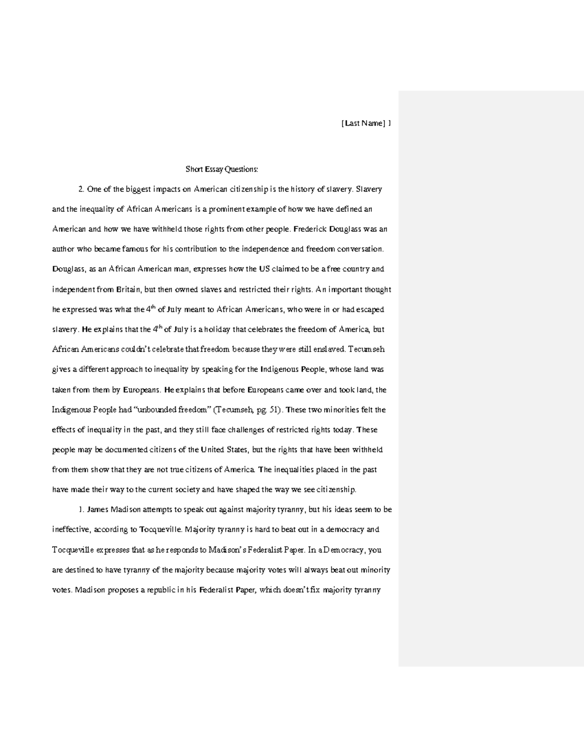 MC201 Midterm 2 - Short Essay Questions: 2. One of the biggest impacts ...