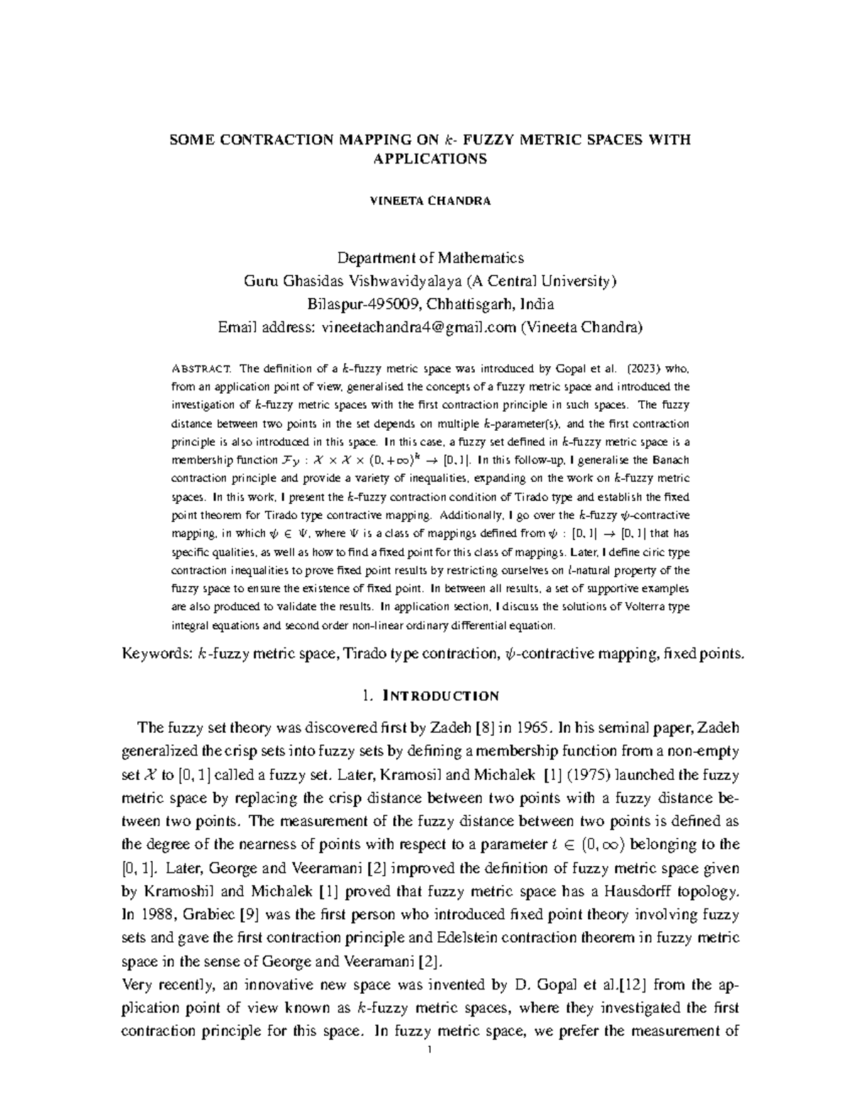 66 Vineeta Chandra Paper - SOME CONTRACTION MAPPING ON k- FUZZY METRIC ...