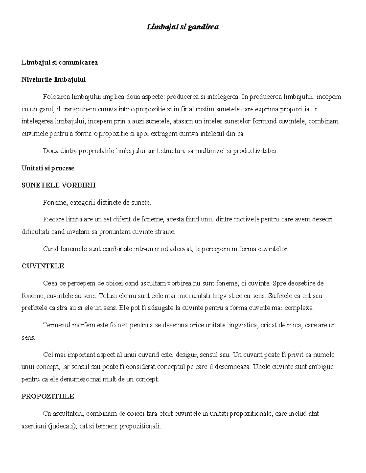 Limbajul si gandirea - Summary Introduction to Psychology - Limbajul si ...