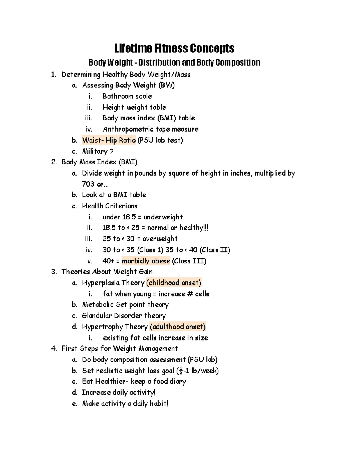 Lifetime Fitness Concepts - Body Weight- Distribution and Body ...