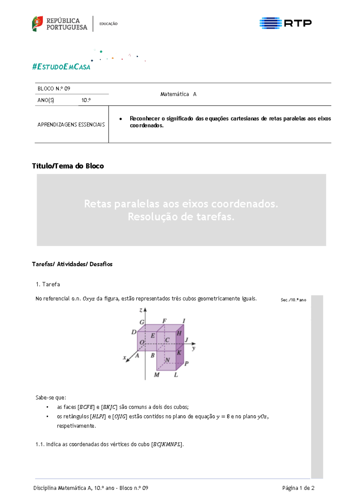 09 Matemática A 10.º ano Retas paralelas aos eixos coordenados ...