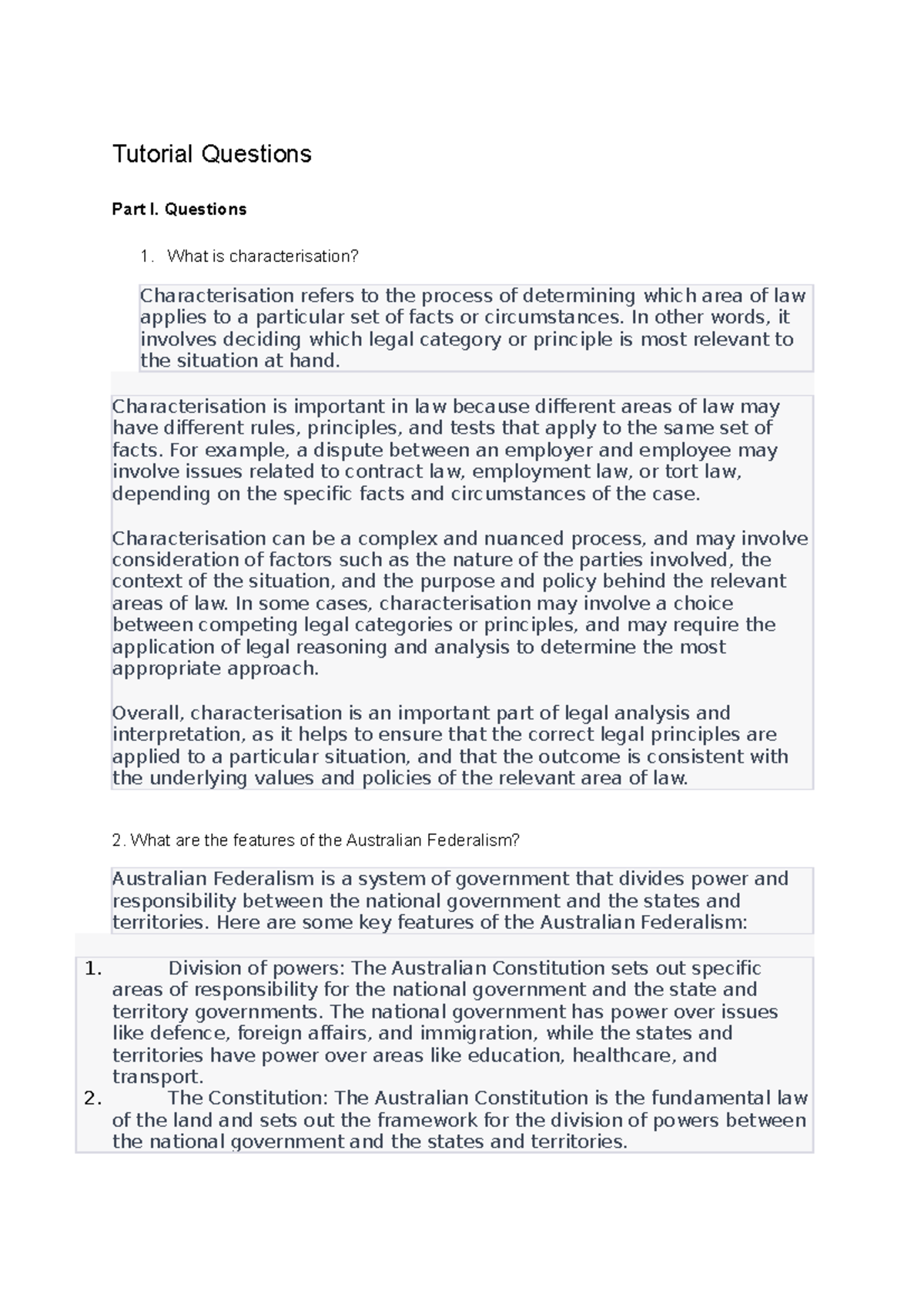 Wk3 CONS - tutorial answers sans reference + research - Tutorial Questions Part I. Questions ...