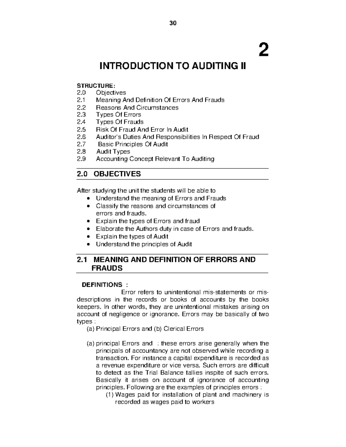 Meaning AND Definition OF Errors AND - 30 2 INTRODUCTION TO AUDITING II ...