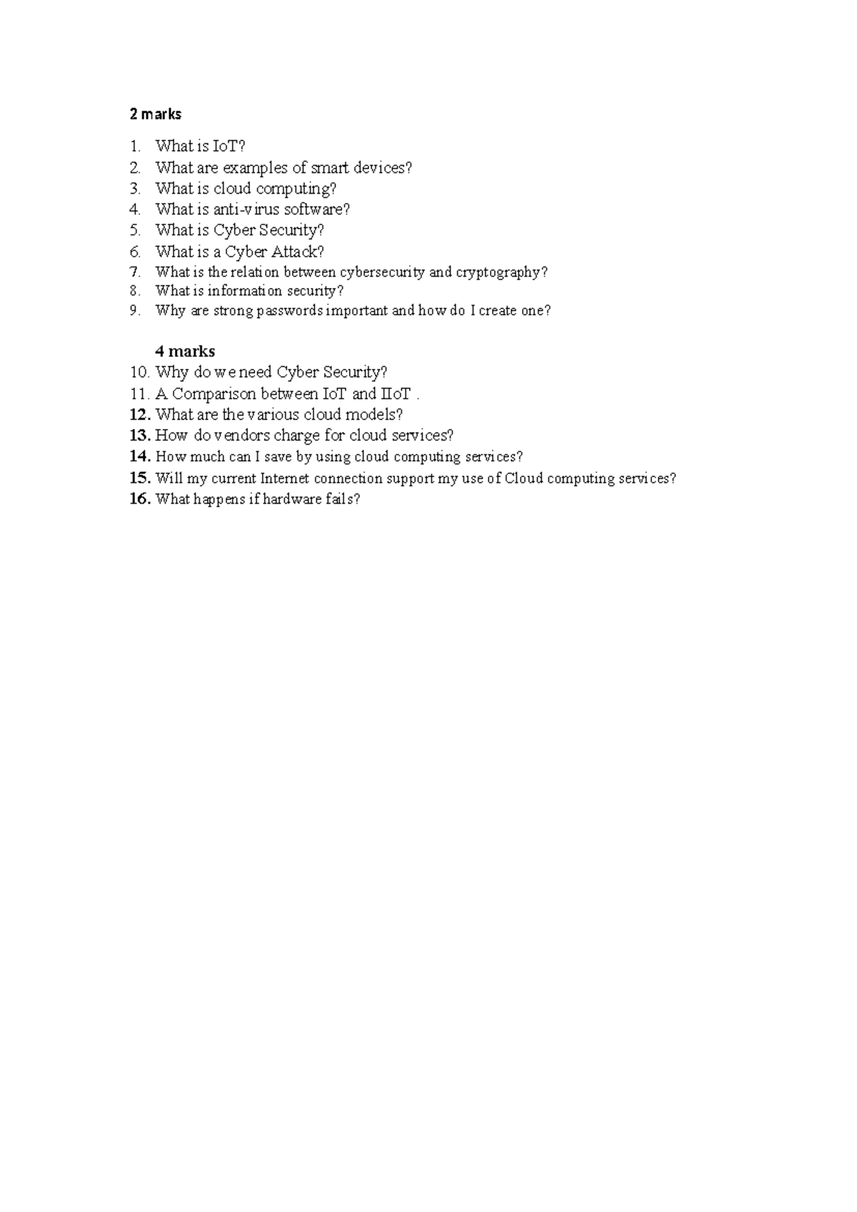 Df important questions - 2 marks 1. What is IoT? 2. What are examples ...