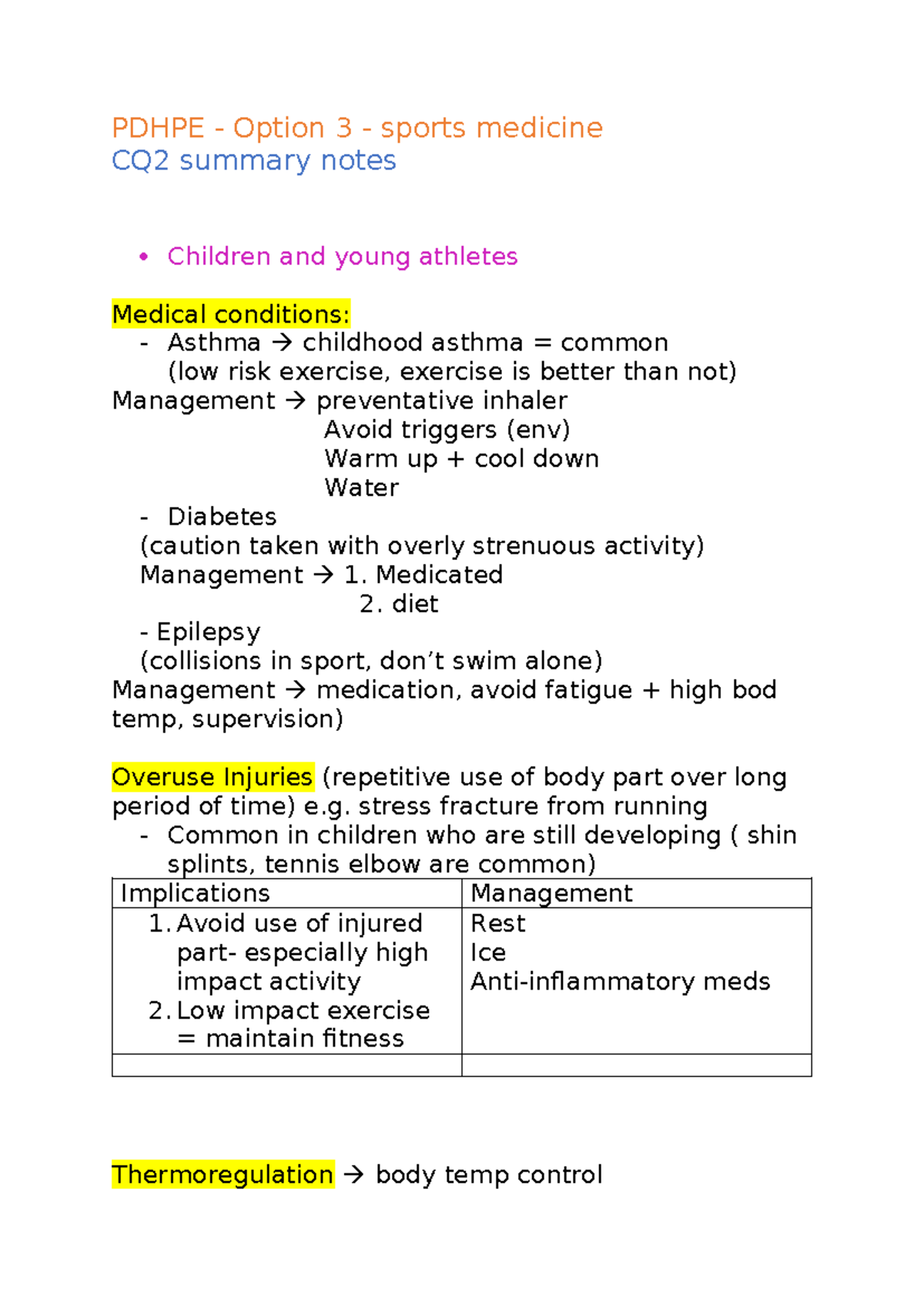 sports med- Pdhpe- summary notes CQ2 - PDHPE - Option 3 - sports ...