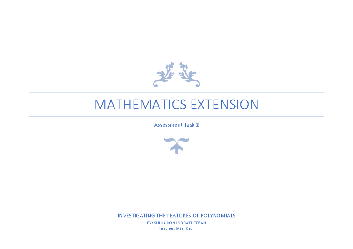 Mathematics Extension Assessment Task 2 - Polynomials - MATHEMATICS ...