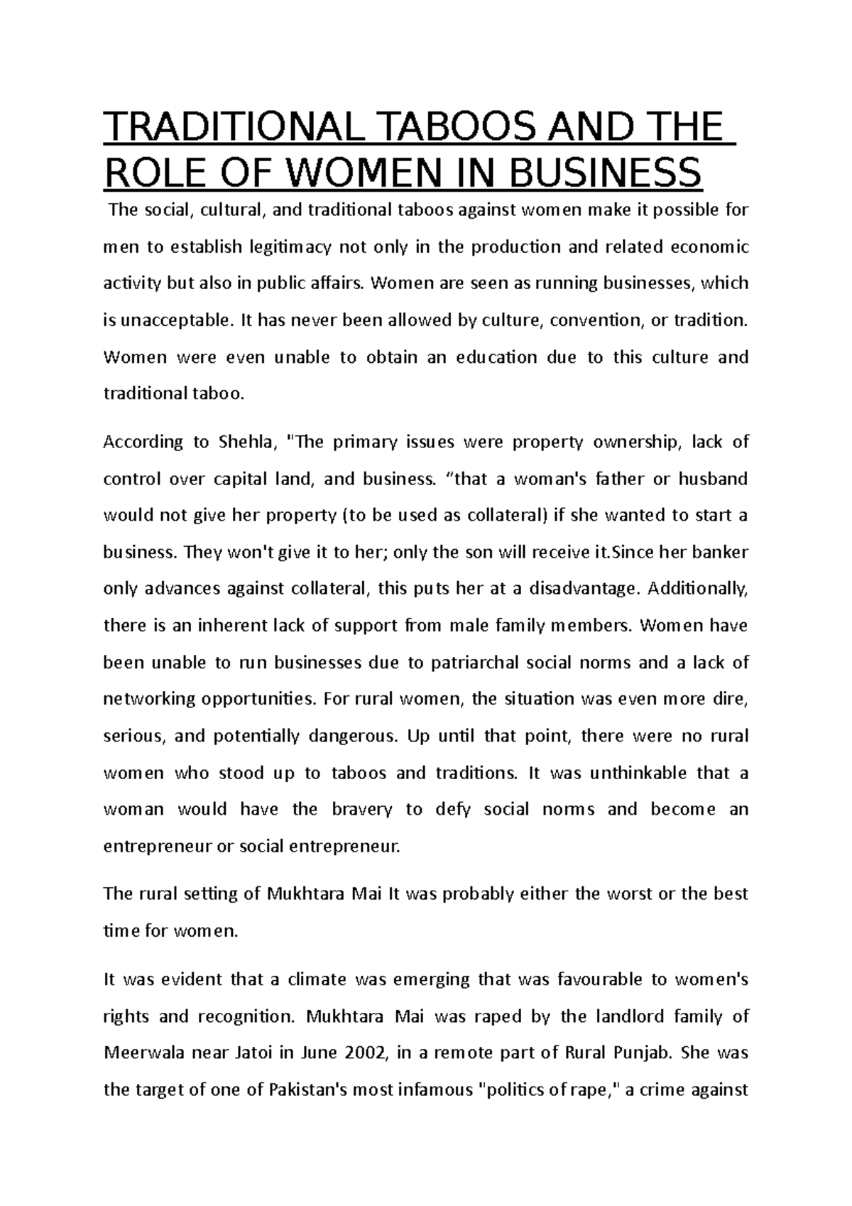 Traditional Taboos AND THE ROLE OF Women IN Business - TRADITIONAL ...