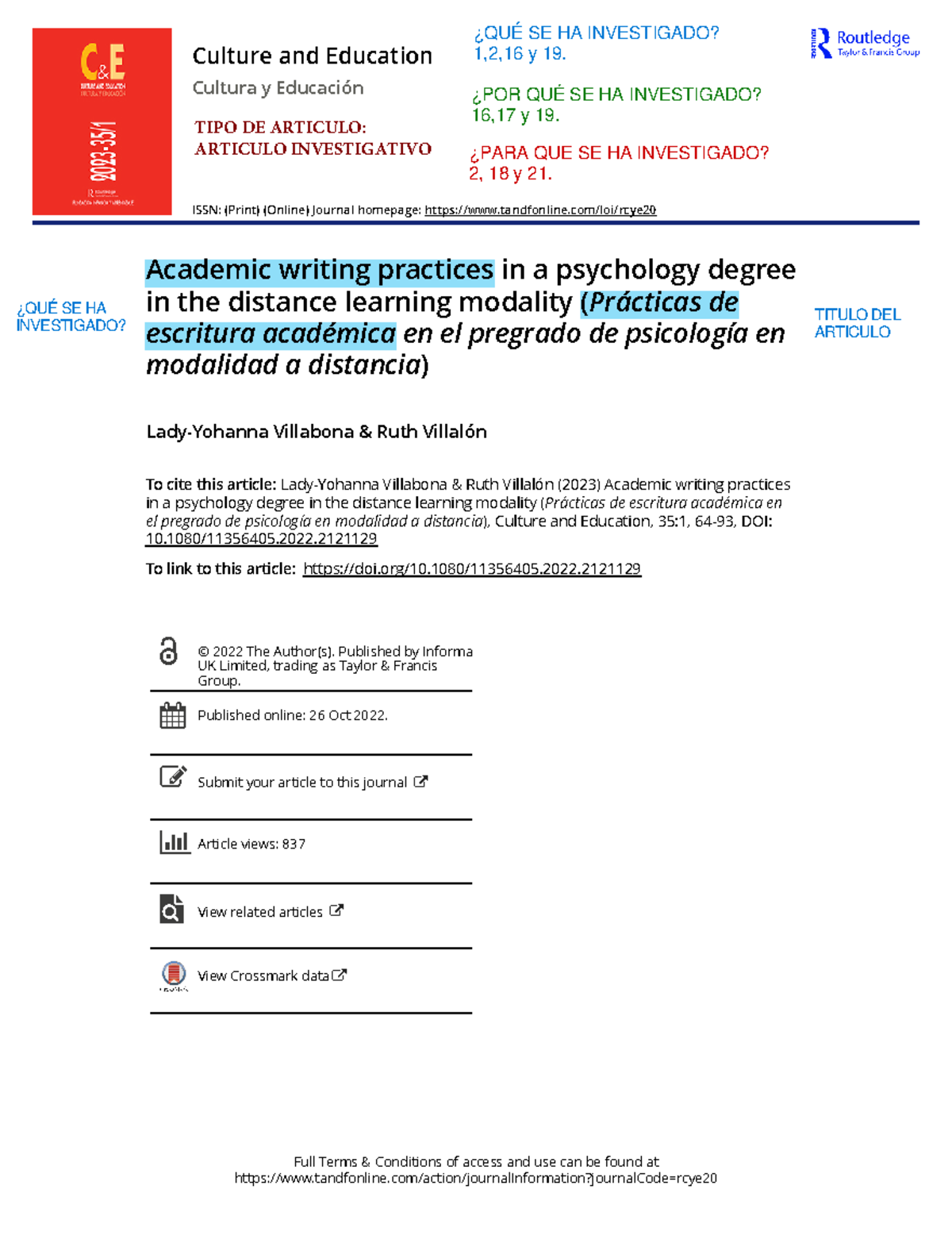 Academic writing practices in a psychology degree in the distance ...