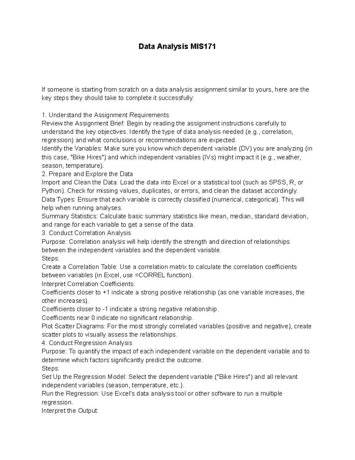 Data Analysis MIS171 - Step by step for Assignment 3 - Data Analysis MIS If someone is starting ...