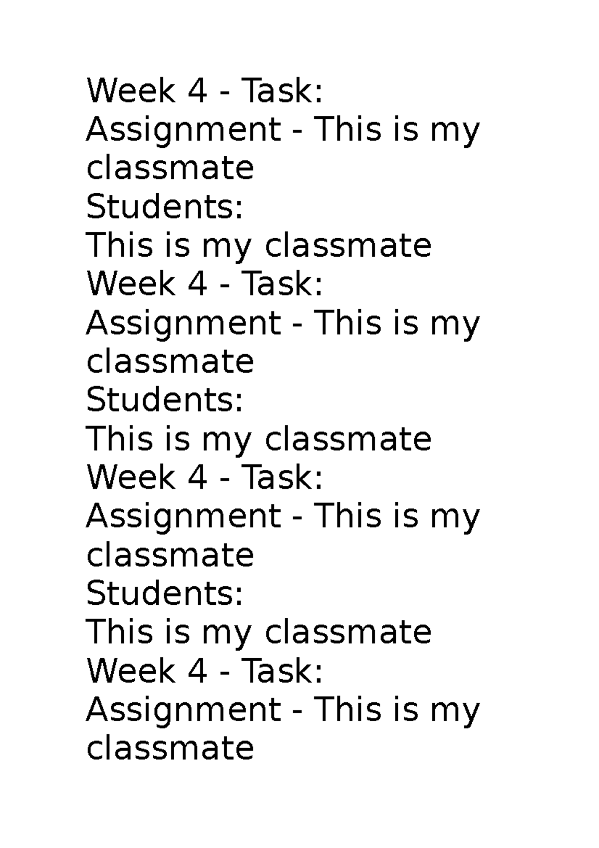 Week 4 - provecho - Week 4 - Task: Assignment - This is my classmate Students: This is my ...