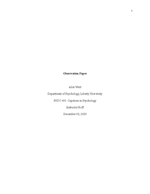 Observation Paper Example - Observation Paper Reno Buelow Departrment ...