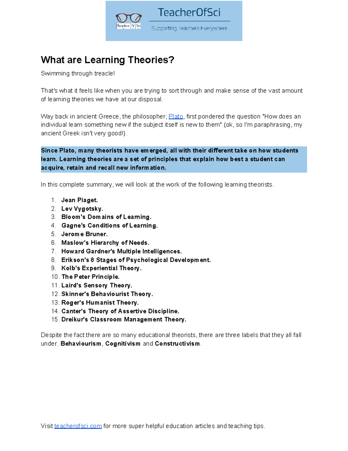 15 Learning Theories in Education A Complete Summary PDF - What are Learning Theories? Swimming ...