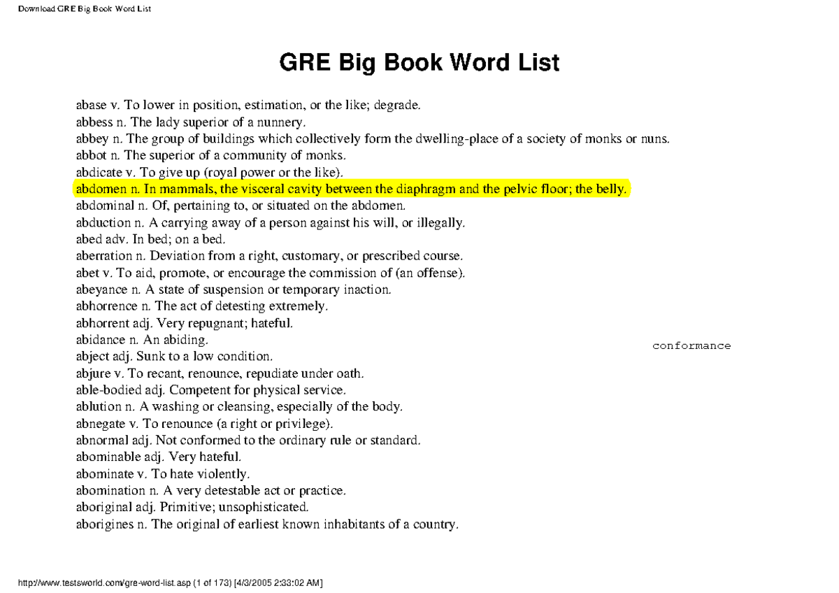 B1 GRE Big Book Word List - GRE Big Book Word List abase v. To lower in ...