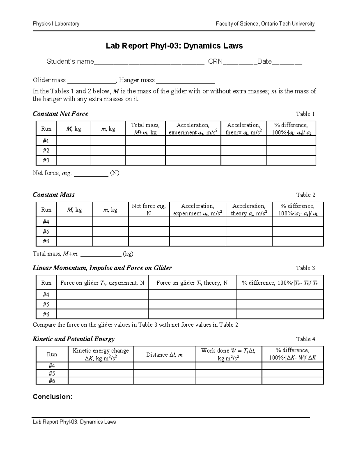 Dynamics Report_ Template_ Physics 1010 - Physics I Laboratory Faculty ...
