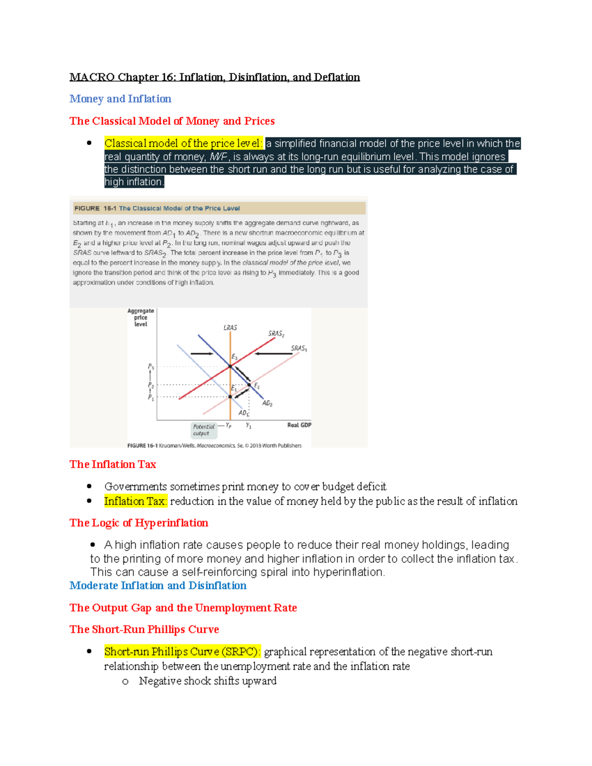 Macro Chapter 16 - MACRO Chapter 16: Inflation, Disinflation, and ...