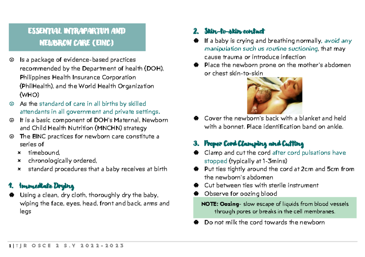 EINC - this is only a summary for reviews in exams in school - 1 | T J R O S C E 2 S. Y 2 0 2 2 ...