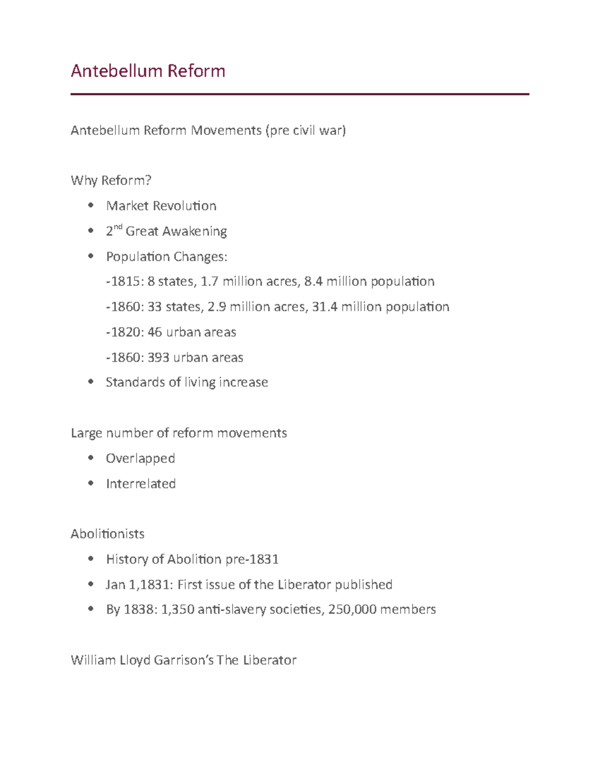 Antebellum Reform - Chris Wilhelm - Antebellum Reform Antebellum Reform ...