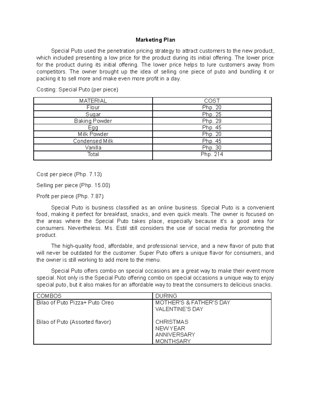 BP five-svn - BP in entrepreneurial mindset - Marketing Plan Special ...