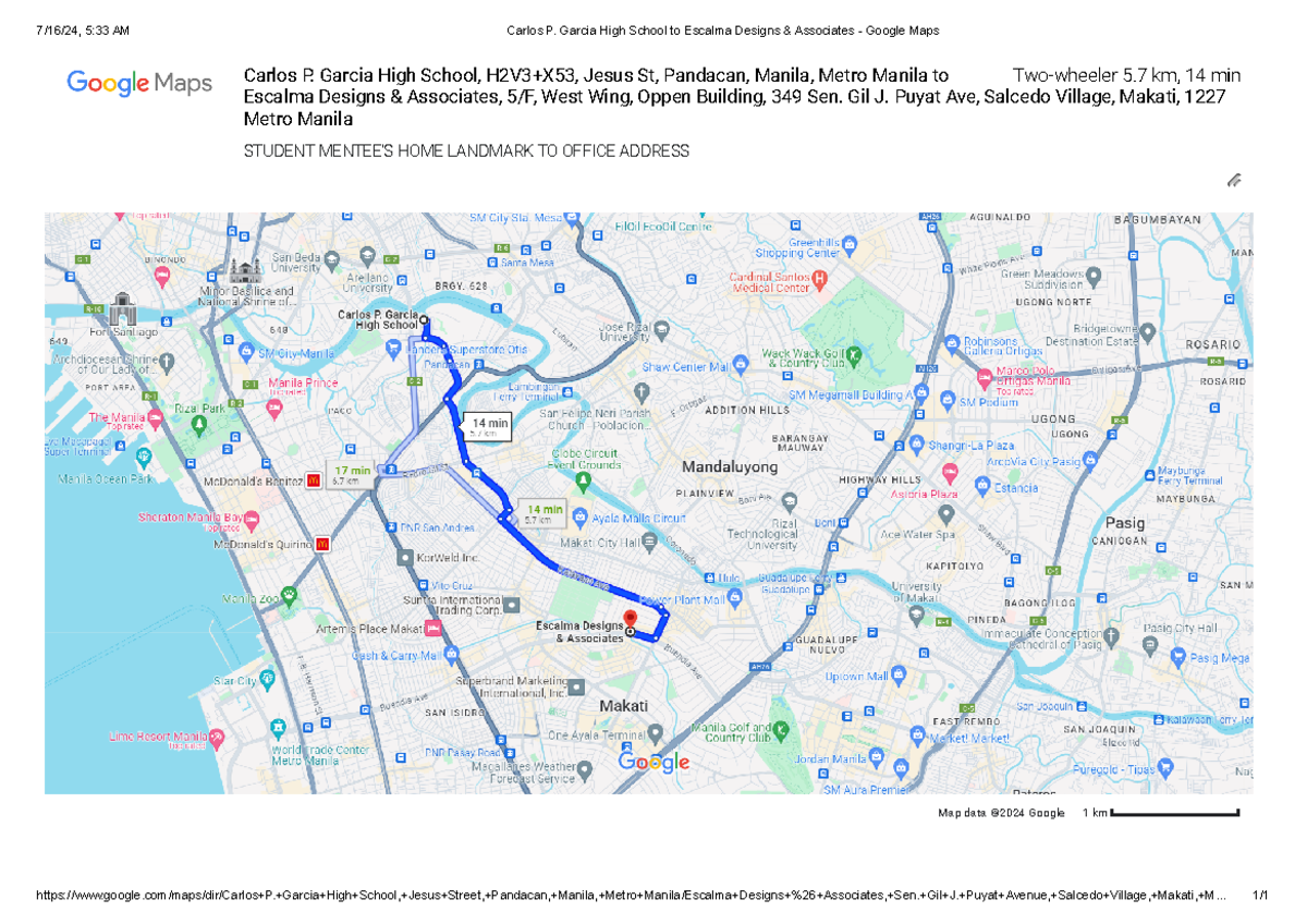 Carlos-P - reference for ojt - Map data ©2024 Google 1 km Carlos P ...