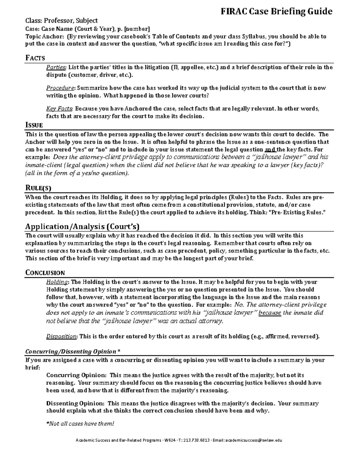 Briefing Guide - FIRAC Case Briefing Guide Academic Success and Bar ...
