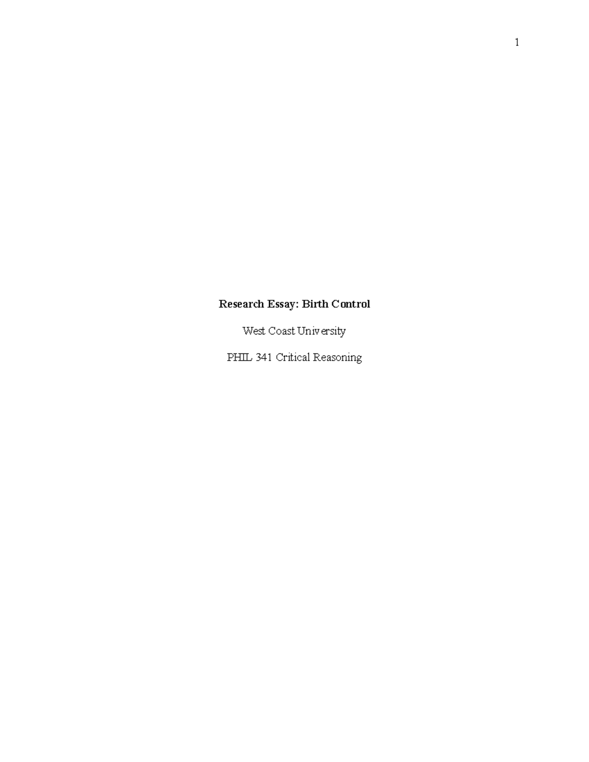 PHIL Research Essay - Research Essay: Birth Control West Coast ...