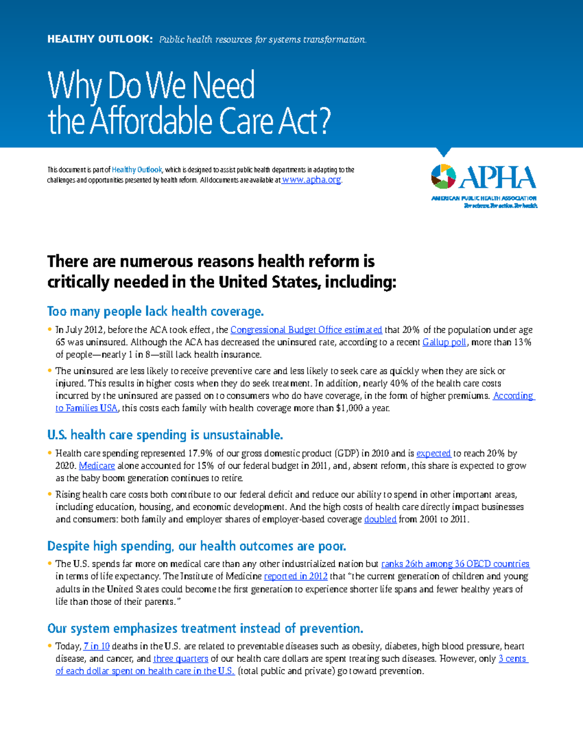 Why Do We Need The ACA - Peran ACA - HEALTHY OUTLOOK: Public health ...