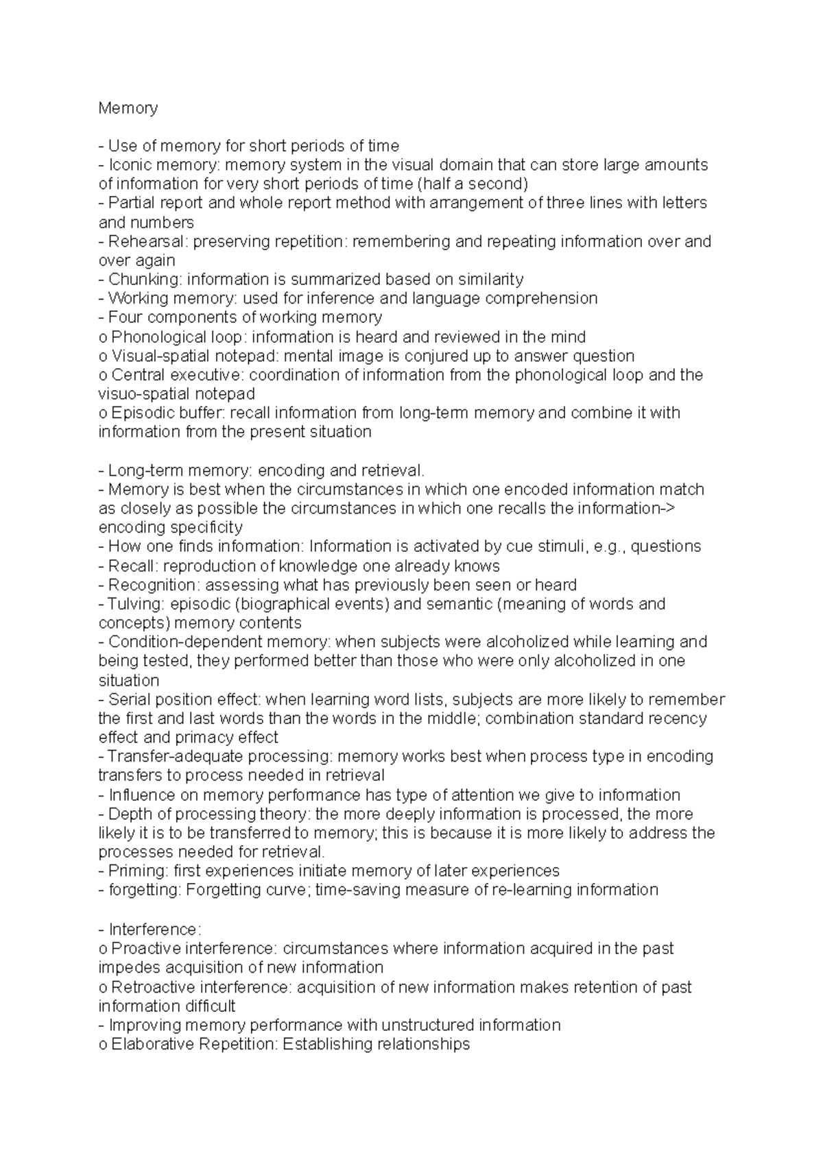 Memory - Cognitive Psychology - Memory Use of memory for short periods ...